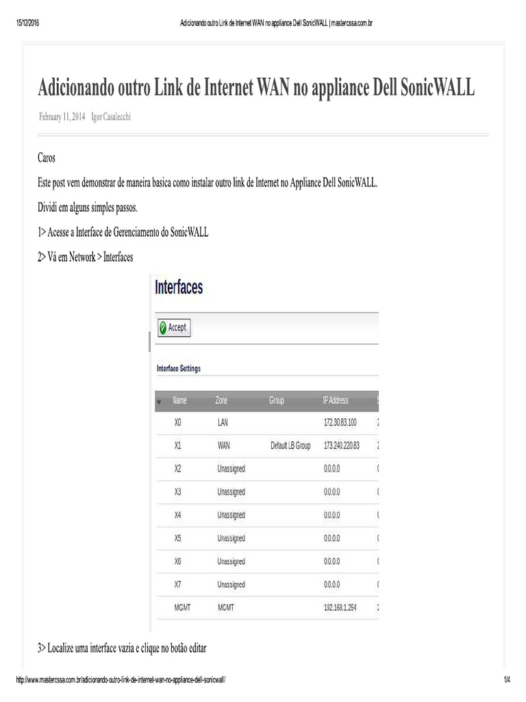 Adicionando Outro Link de Internet WAN ... Nce Dell SonicWALL | PDF
