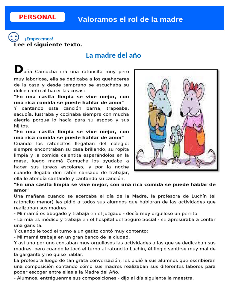 D1 A2 FICHA PS. Valoramos el rol de la madre | PDF