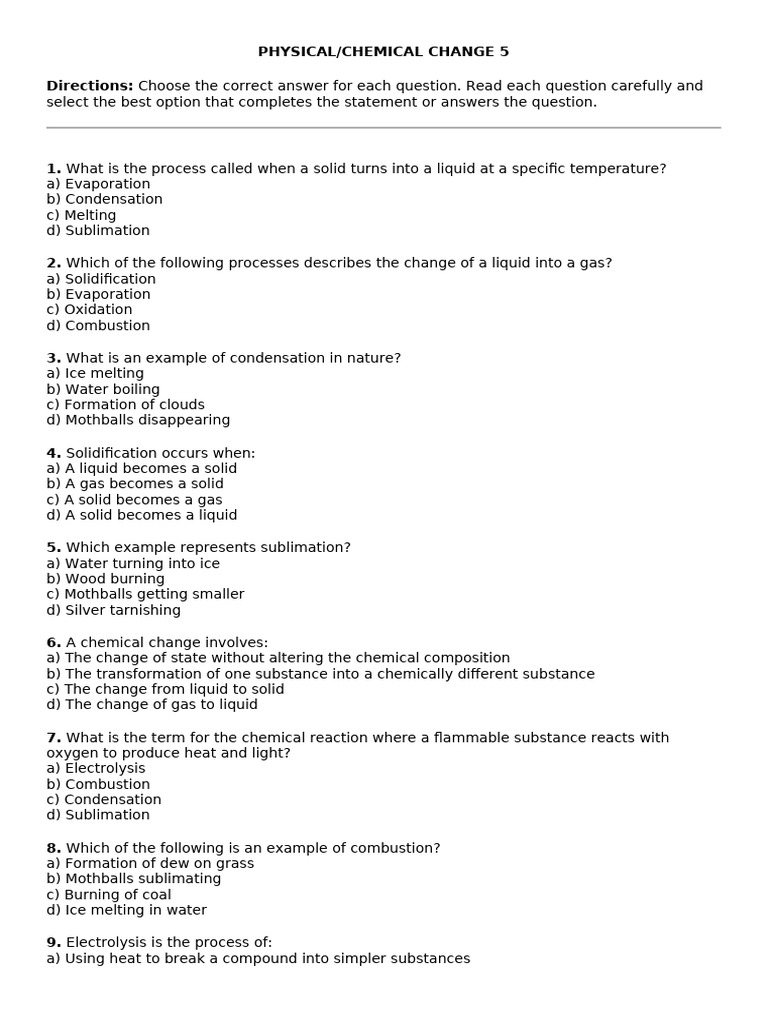 PHYSICAL-CHEMICAL CHANGE 5 (2) | PDF | Water | Combustion