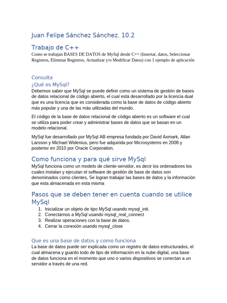 Trabajo MySql en C++ | PDF | Mi sql | Bases de datos