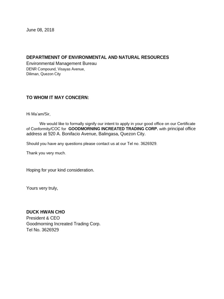 Application Letter-DeNR GMITC | PDF