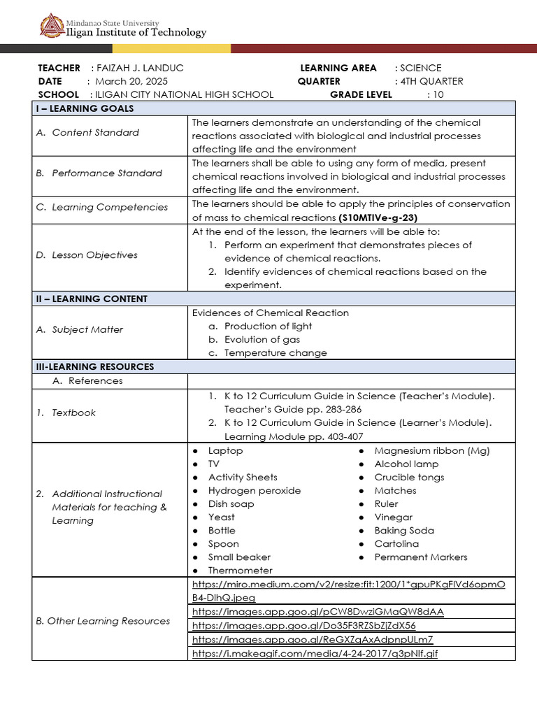 March 20, 2025 Evidences of Chemical Reactions | PDF | Magnesium ...