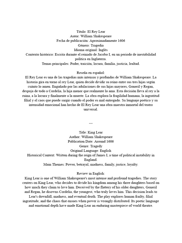 King Lear | PDF | Rey Lear | Tragedias de Shakespeare