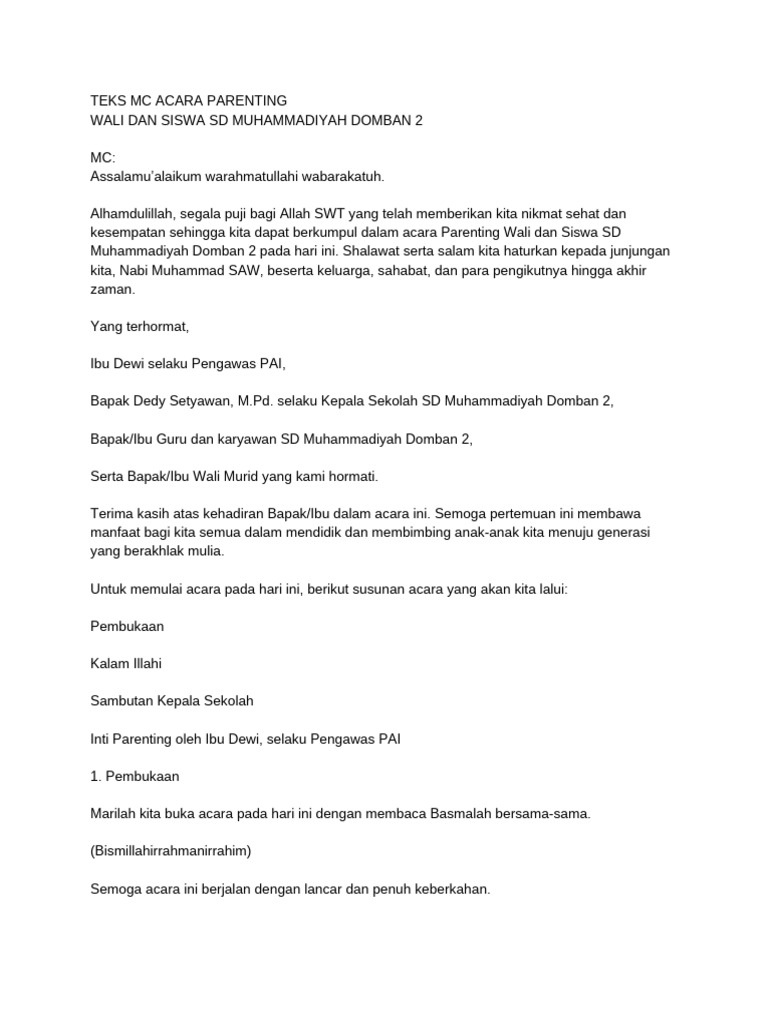 Teks MC Acara Parenting | PDF