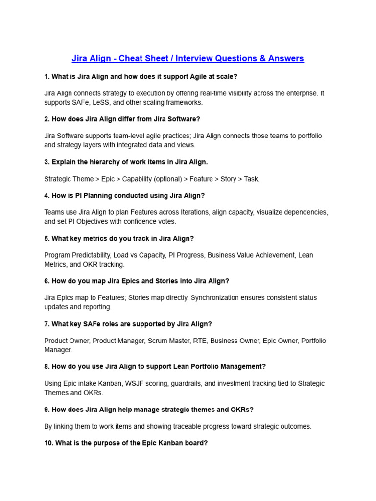 JIRA Align Cheat Sheet 1747849754 | PDF | Scrum (Software Development ...