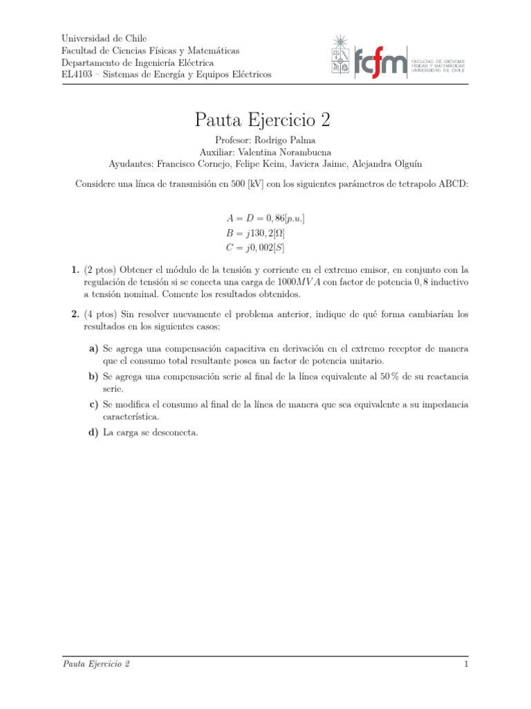 Pauta Ejercicio 2 SEP | PDF | Energia electrica | voltaje