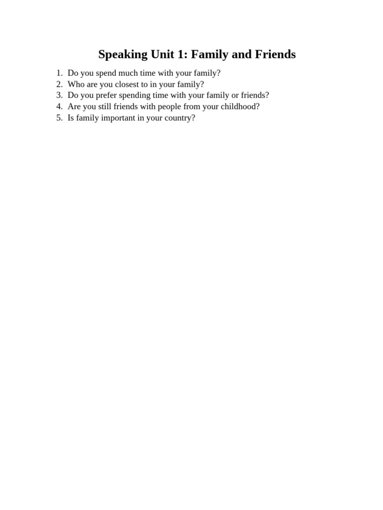 Speaking Unit 1 | PDF