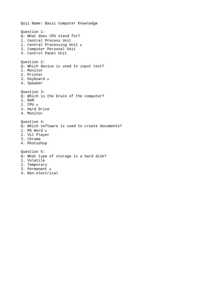 Computer Quiz | PDF