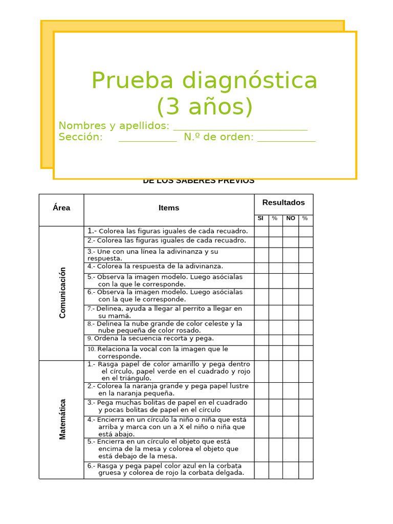 Prueba Diagnóstica para Niños de 3 Años | PDF | Color
