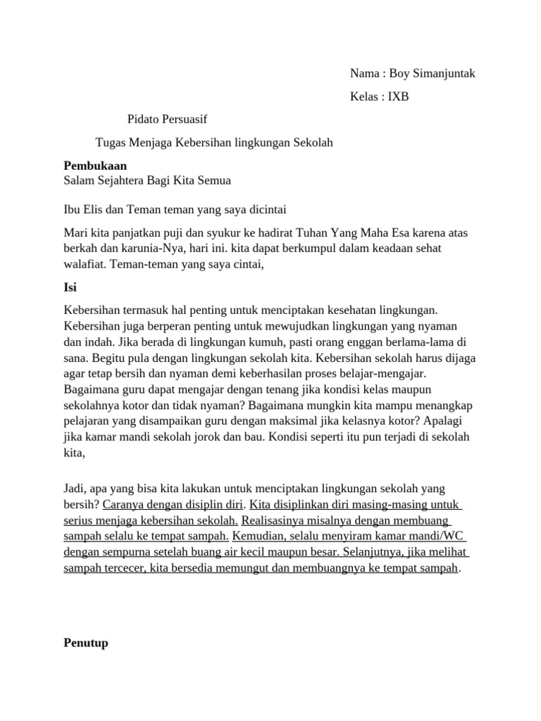 Bahasa Indonesja Teks Menjaga Kebersihan Lingkungan Sekolah Kelas 9b Boy | PDF