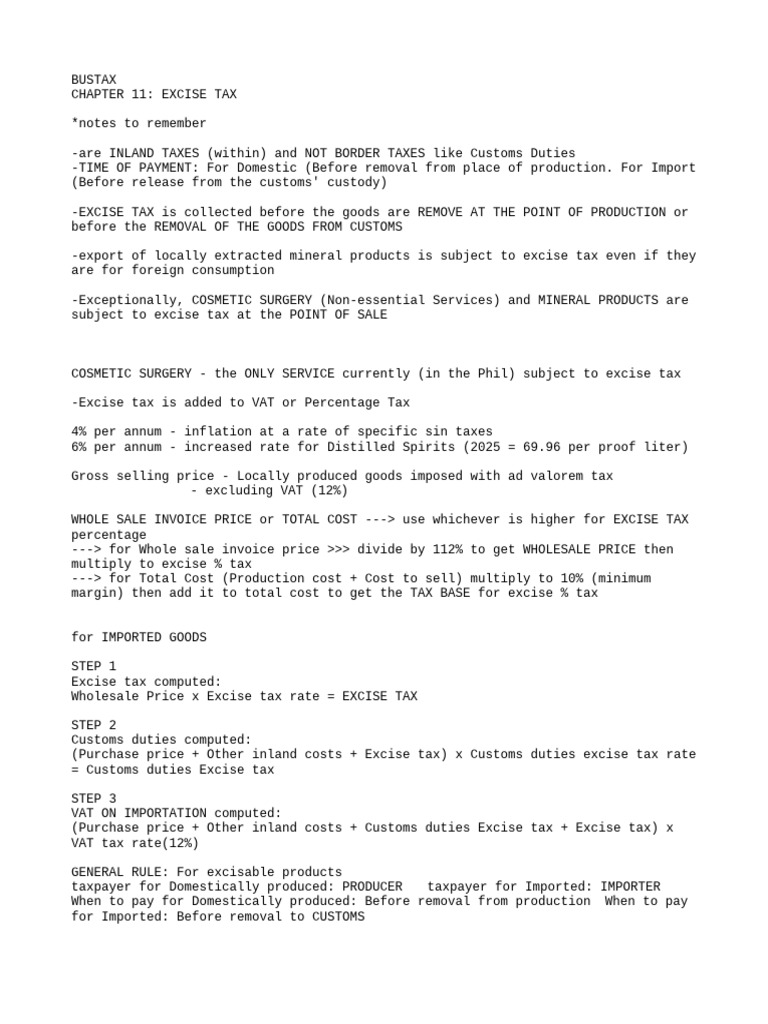 BUSTAX EXCISE TAX own lecture | PDF | Taxes | Excise