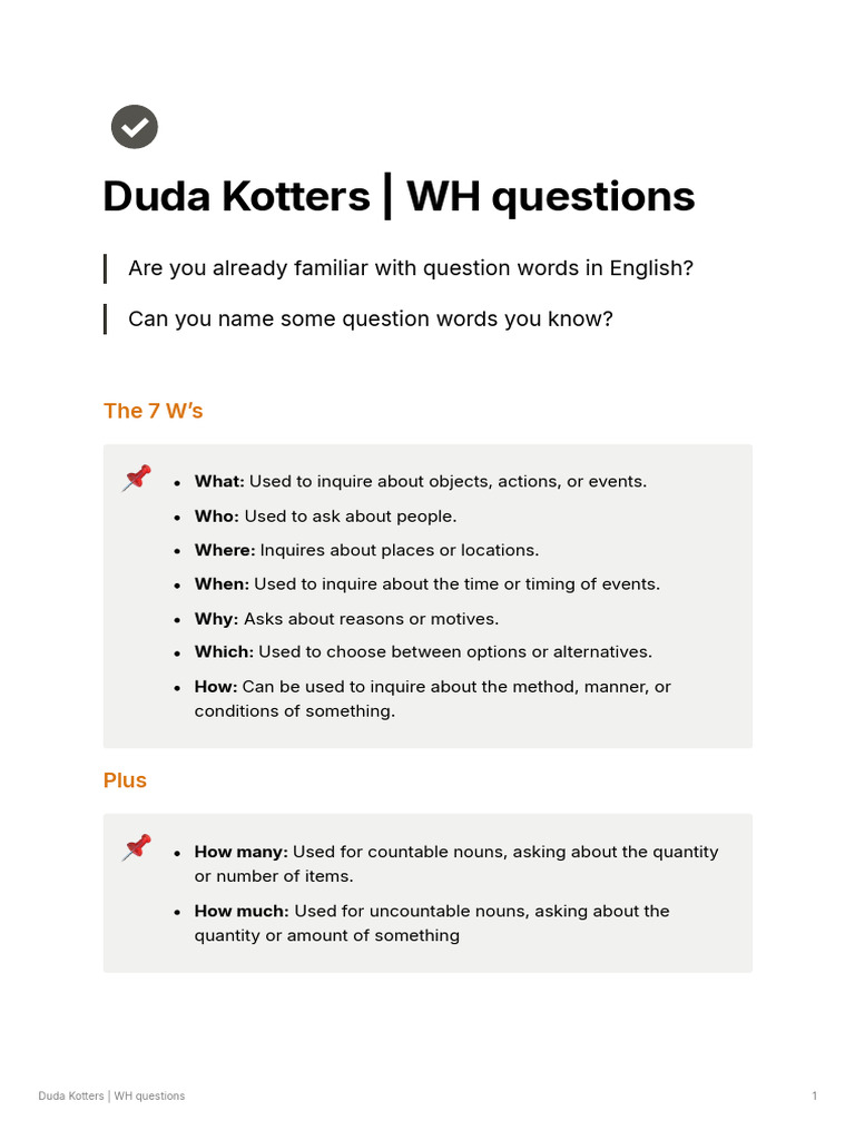 Understanding WH Questions in English | PDF | Lunch | Meal