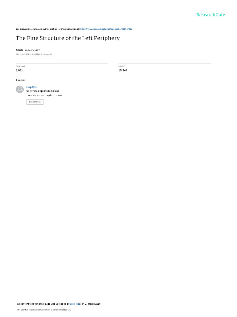 L Rizzi Fine Structure of Left Periphery | PDF