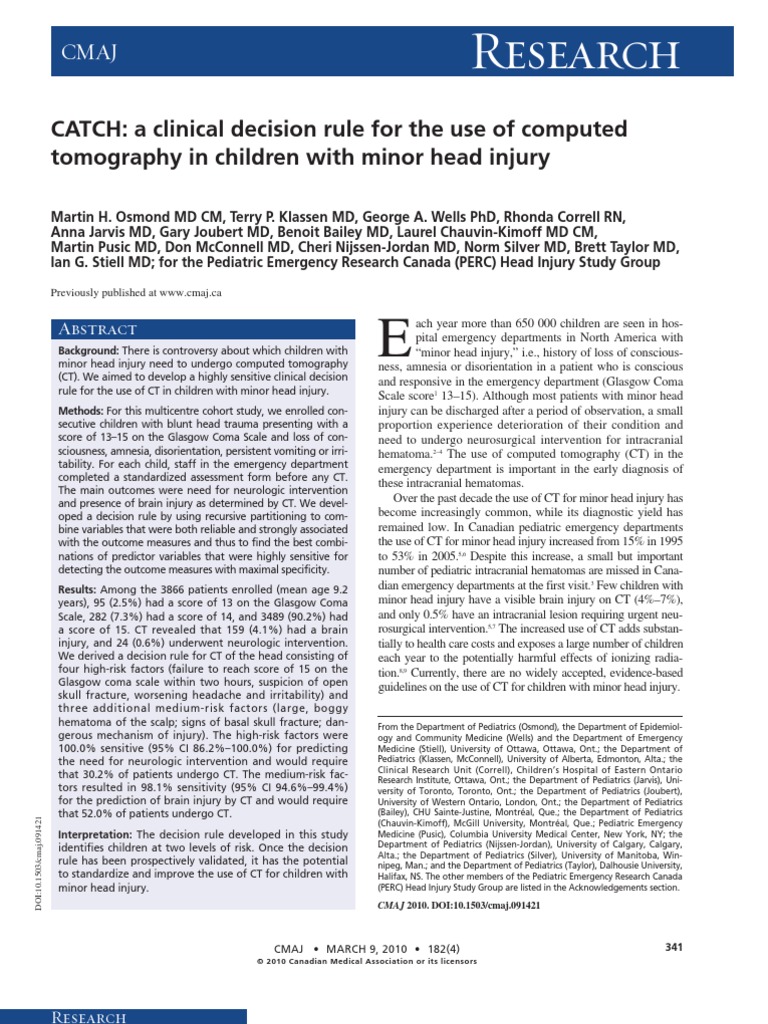 Research: CATCH: A Clinical Decision Rule For The Use of Computed ...