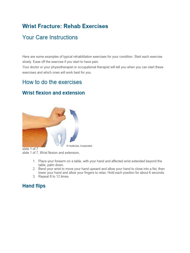 Distal Radius Rehab Exercise | PDF | Hand | Anatomical Terms Of Motion