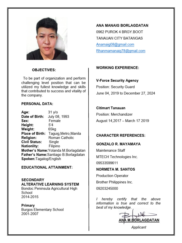 Ana M. Borlagdatan Resume | PDF