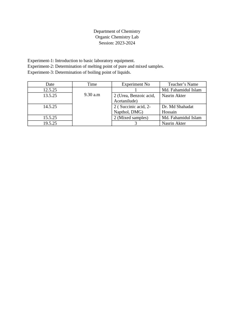 Lab Schedule For Organic Lab | PDF