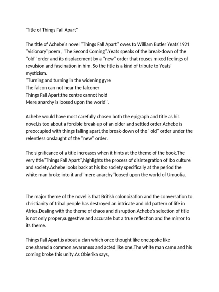 Significance of "Things Fall Apart" | PDF