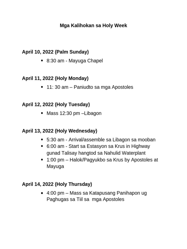 Mga Kalihokan Sa Holy Week | PDF
