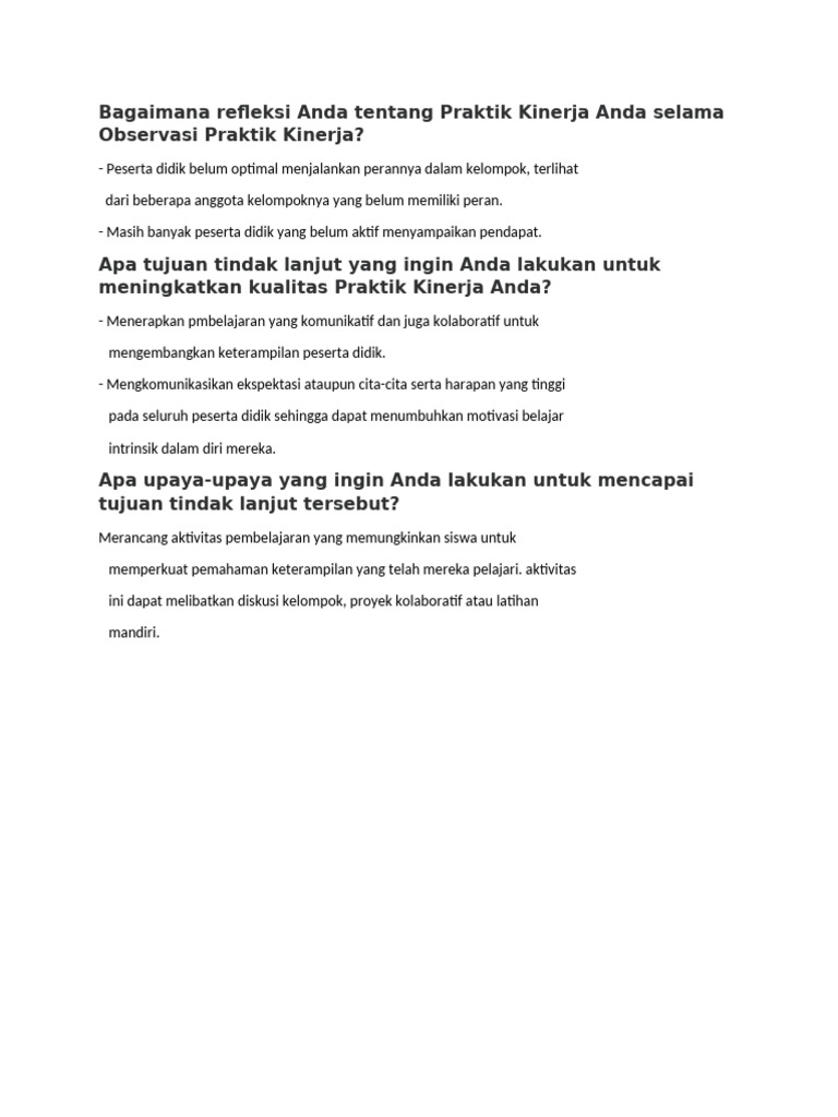 Refleksi Praktik Kinerja dan Tindak Lanjut | PDF