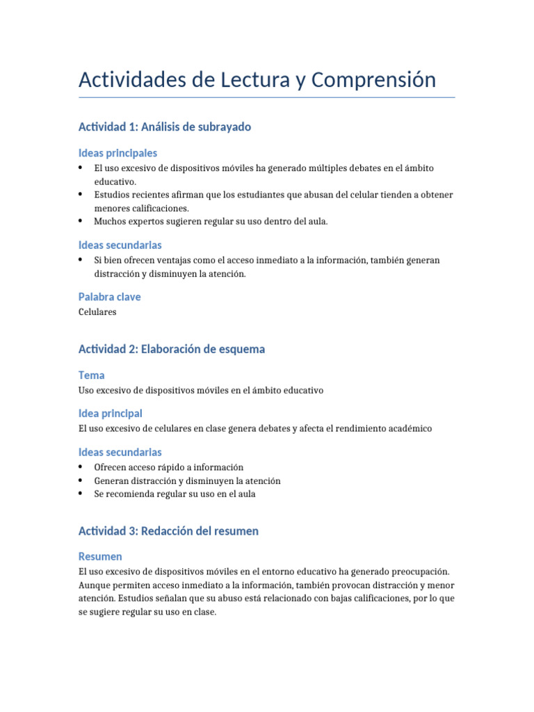 Actividades Lectura Comprension Pdf Biodiversidad Cerebro