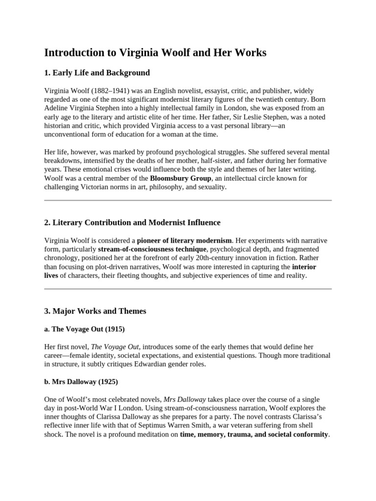 Virginia Woolf: Life and Literary Impact | PDF | Virginia Woolf | Mrs ...