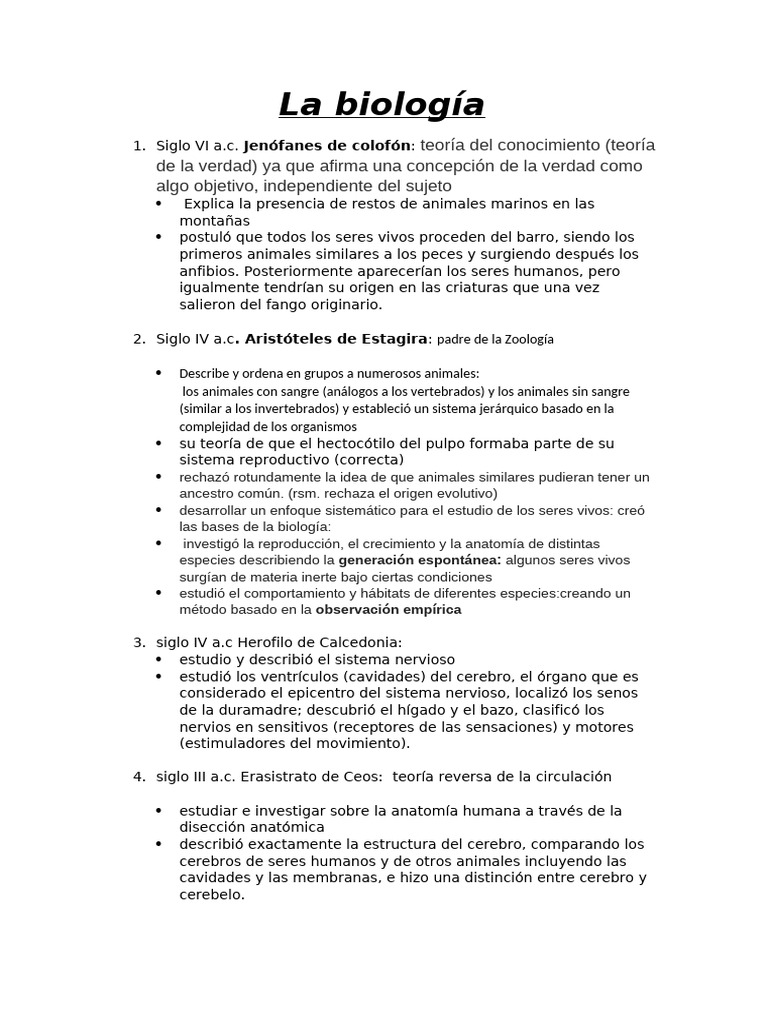 Historia de la biología: de Jenófanes a Erasistrato | PDF | Anatomía ...