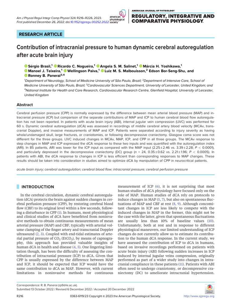Malbouisson Et Al 2023 Contribution of Intracranial Pressure To Human ...