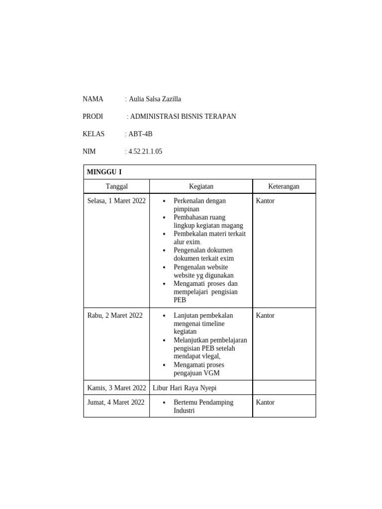 Contoh Logbook Magang | PDF