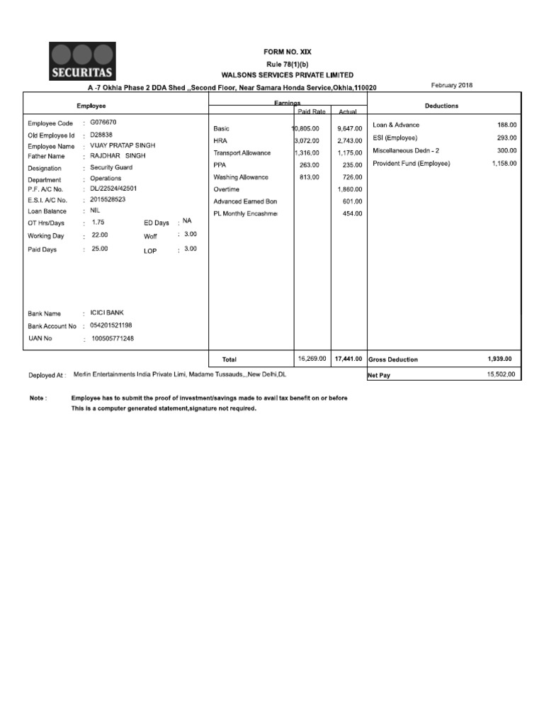 Payslip Feb 18merlin | PDF