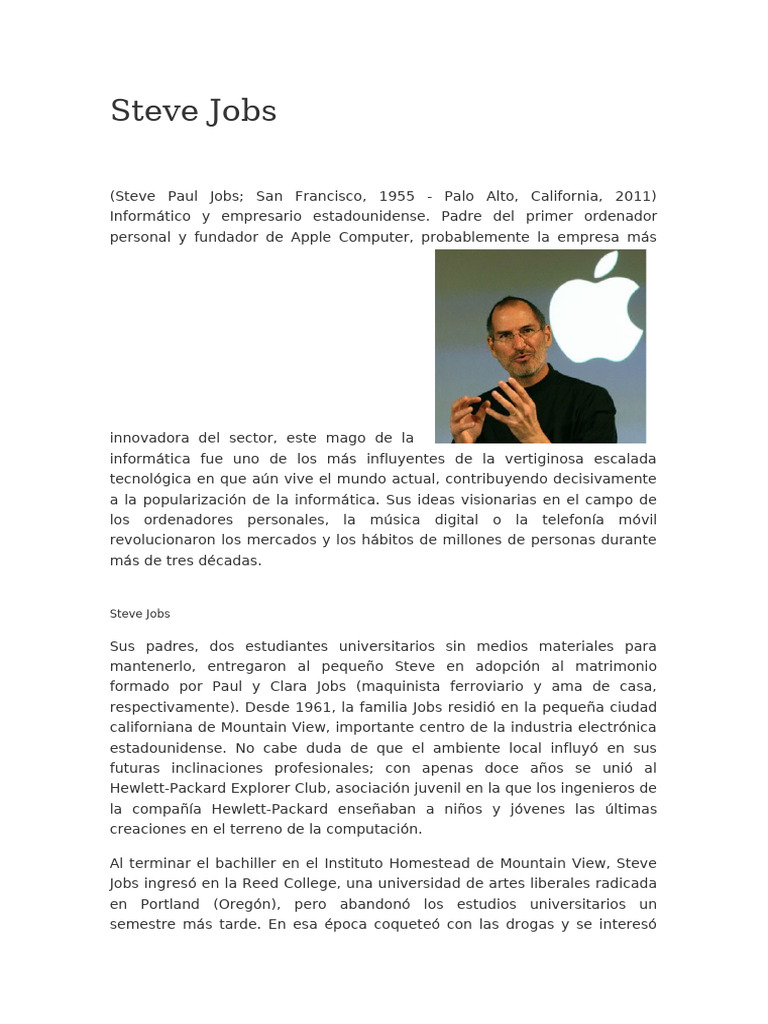 Vida y legado de Steve Jobs | PDF