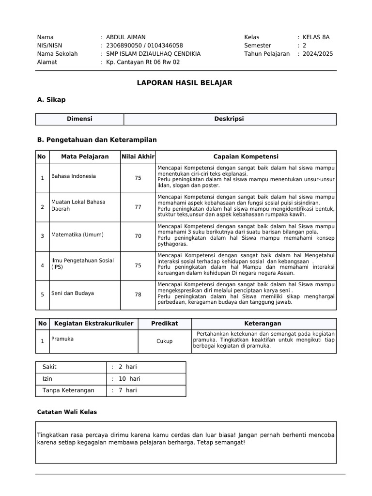 Rapor - K13 - ABDUL AIMAN | PDF