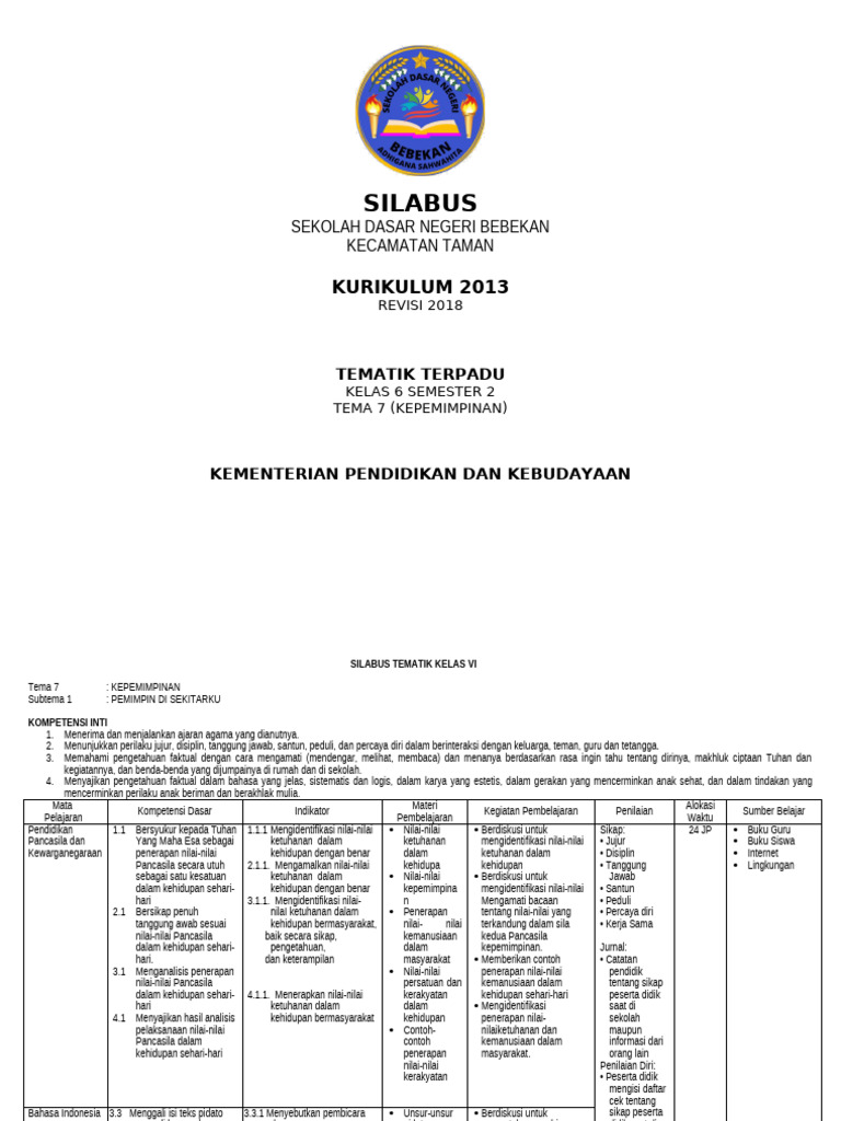 Silabus Kelas 6 Tema 7 | PDF