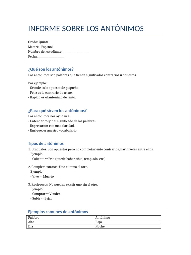 Antónimos: Definición y Ejemplos | PDF