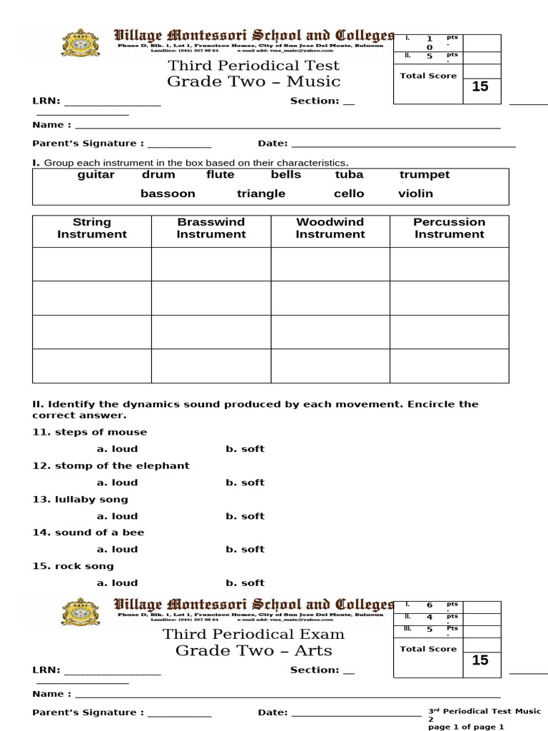 Grade 2 Music and Arts Exam Template | PDF | Musical Instruments ...