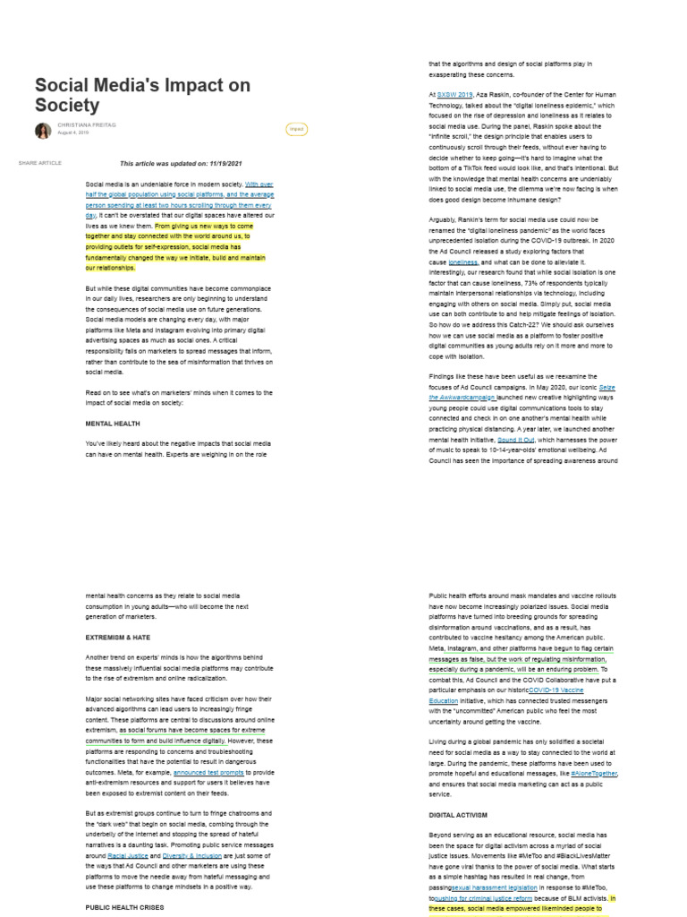 1.3a Social Media's Impact On Society | PDF | Social Media | Popular ...