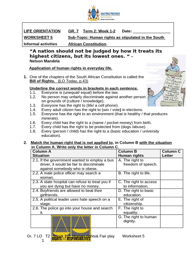 Human Rights and Fair Play Worksheet | PDF | Justice | Crime & Violence
