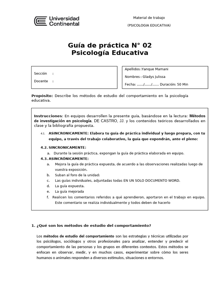 4 Guía de Práctica 2da Sem 2024 VERSION VAPS | PDF | Psicología Educacional | Sicología