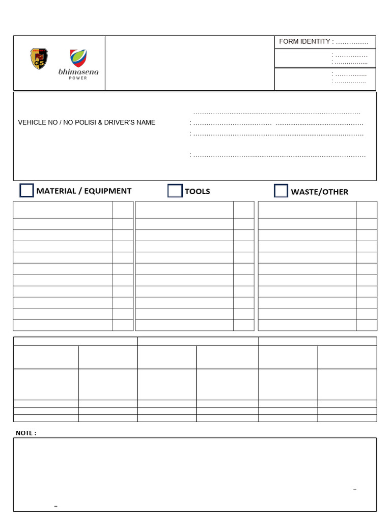 Material & Tool Exit Declaration Gate Pass Form | PDF