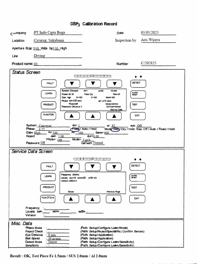 DSP3 Calibration Record - 010004 | PDF