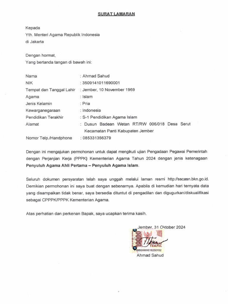 1. Surat Lamaran Ahmad Sahud | PDF