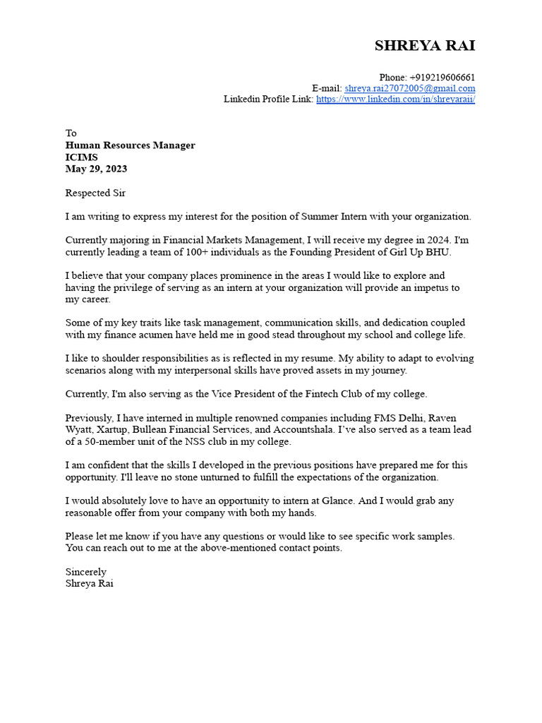 ICIMS - Cover Letter | PDF