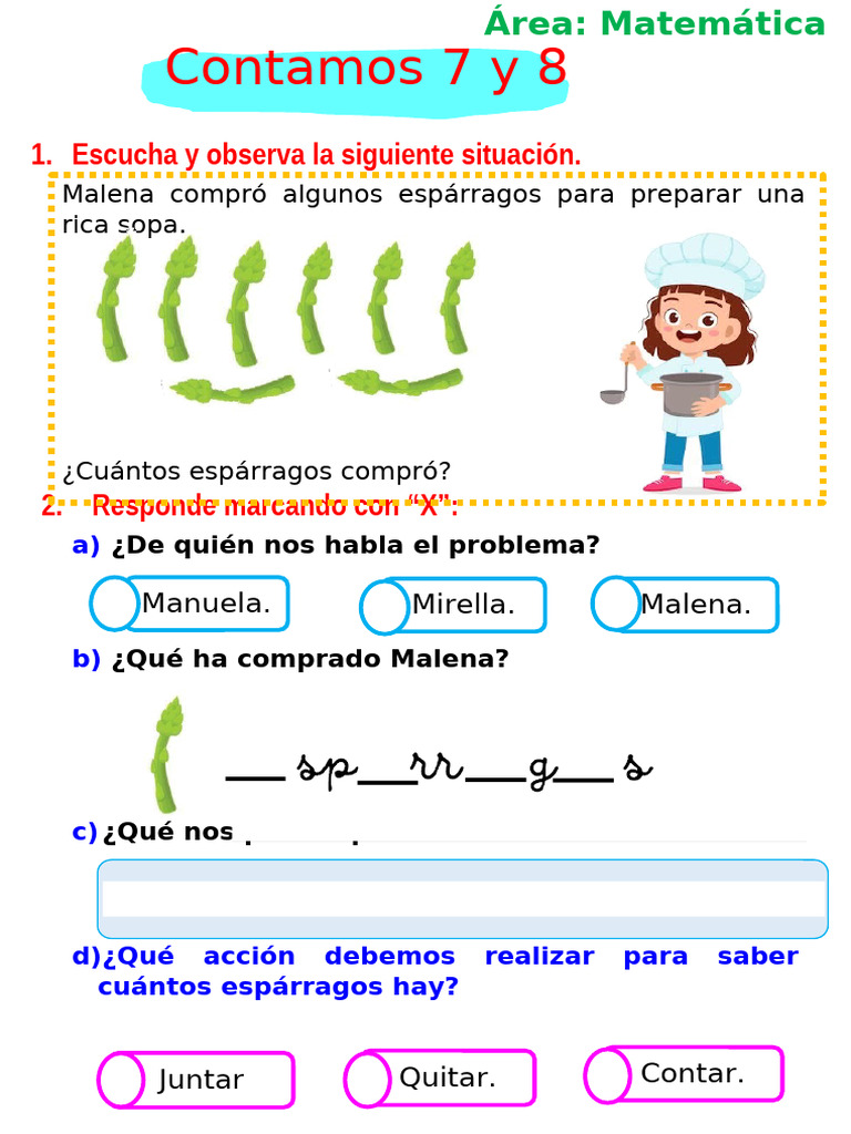 Ficha. Contamos 7 y 8 Matematica | PDF