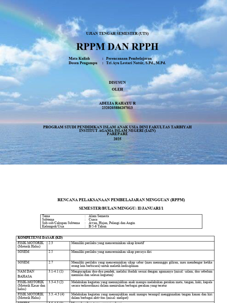 RPPM dan RPPH Pembelajaran Cuaca 5-6 Tahun | PDF