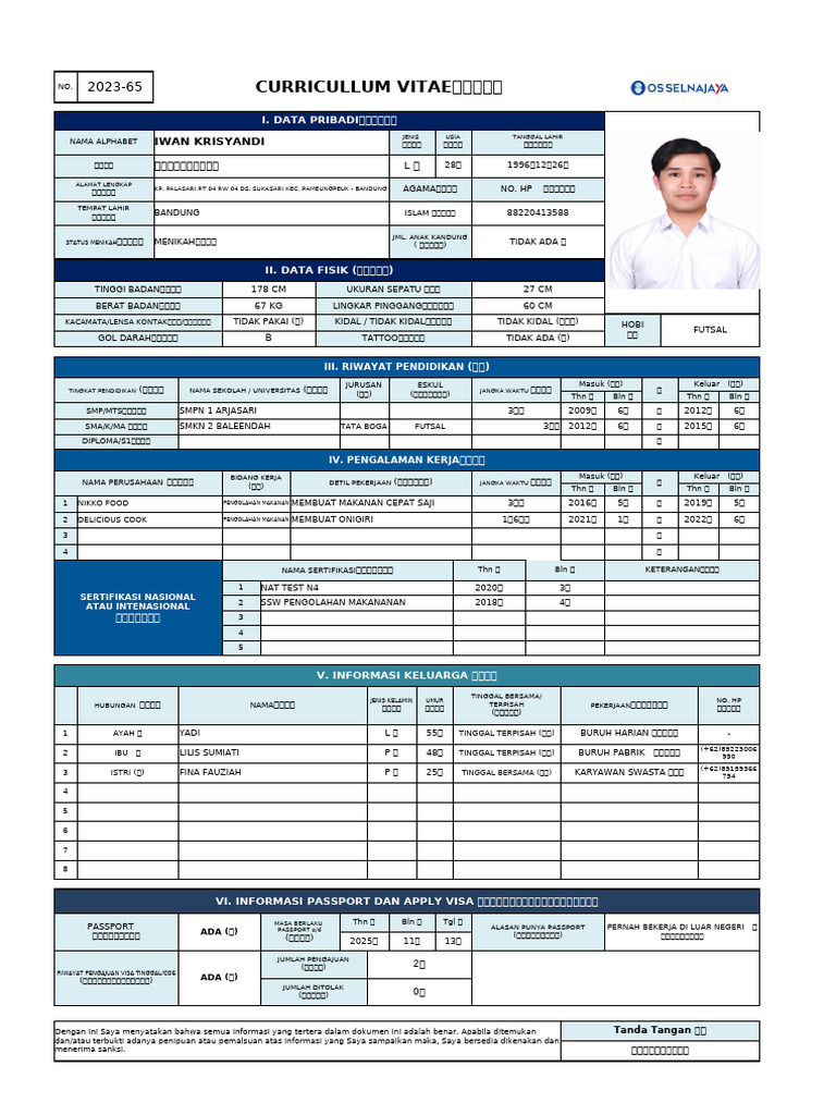 (CV) 1. OSSI - New Format CV Iwan Krisyandi | PDF