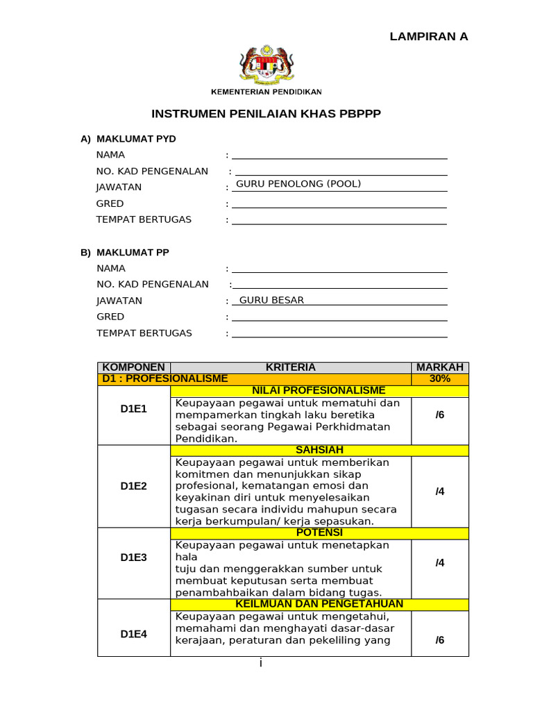 Instrumen Penilaian PBPPP | PDF