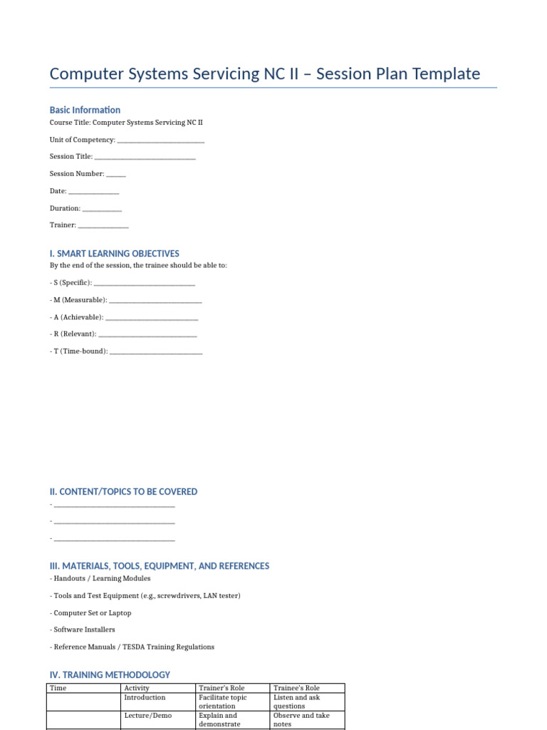 CSS NCII Session Plan Template | PDF