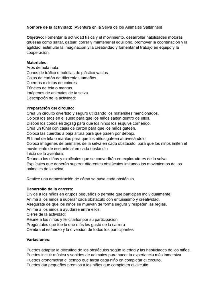 ¡Aventura en La Selva de Los Animales Saltarines | PDF