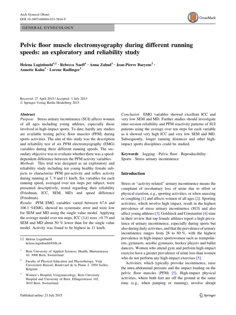 Pelvic Floor Muscle Electromyography During Different Running Speeds ...
