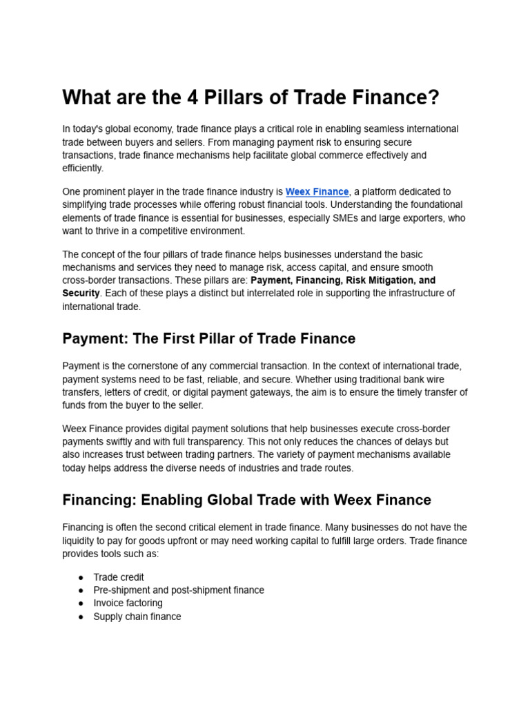 What Are The 4 Pillars of Trade Finance | PDF | Letter Of Credit | Risk